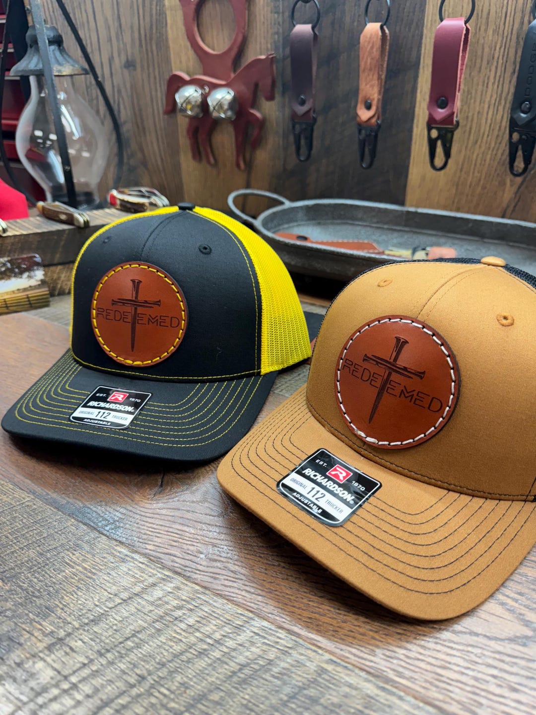 Redeemed, Custom Hat, Redemption Hat, Custom Leather Patch Hats, Cross ...