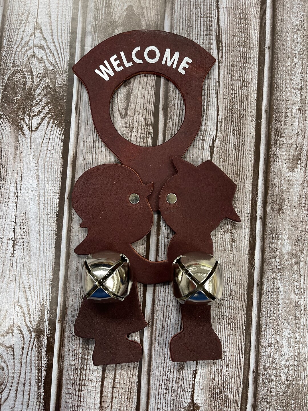 Welcome Bell Boy & Girl Leather Bell Hanger Door Hanger Jingle Bells ...