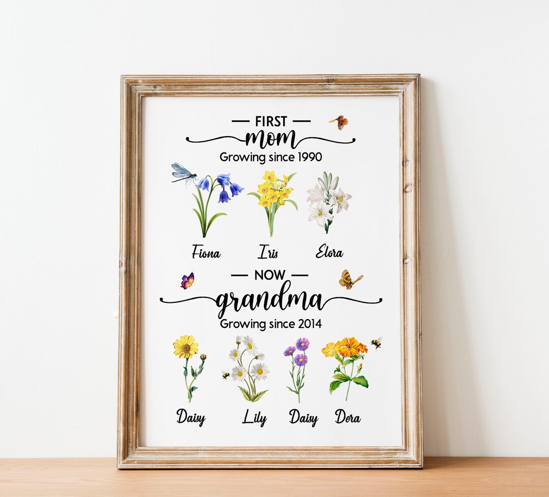 First Mom Now Grandma Flower Print, Gift for Grandma, Mother's Day Gift ...