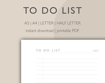 To Do List A3, A4, A5, Letter, Half Letter Printable & Fillable PDF ...