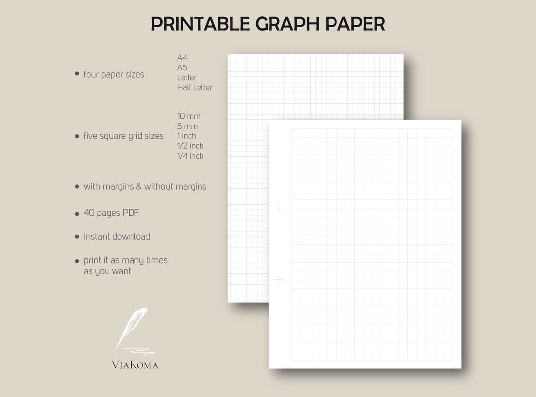 Printable Graph Paper Bundle, 5 Different Templates 5 Mm 10 Mm 1in 1 ...