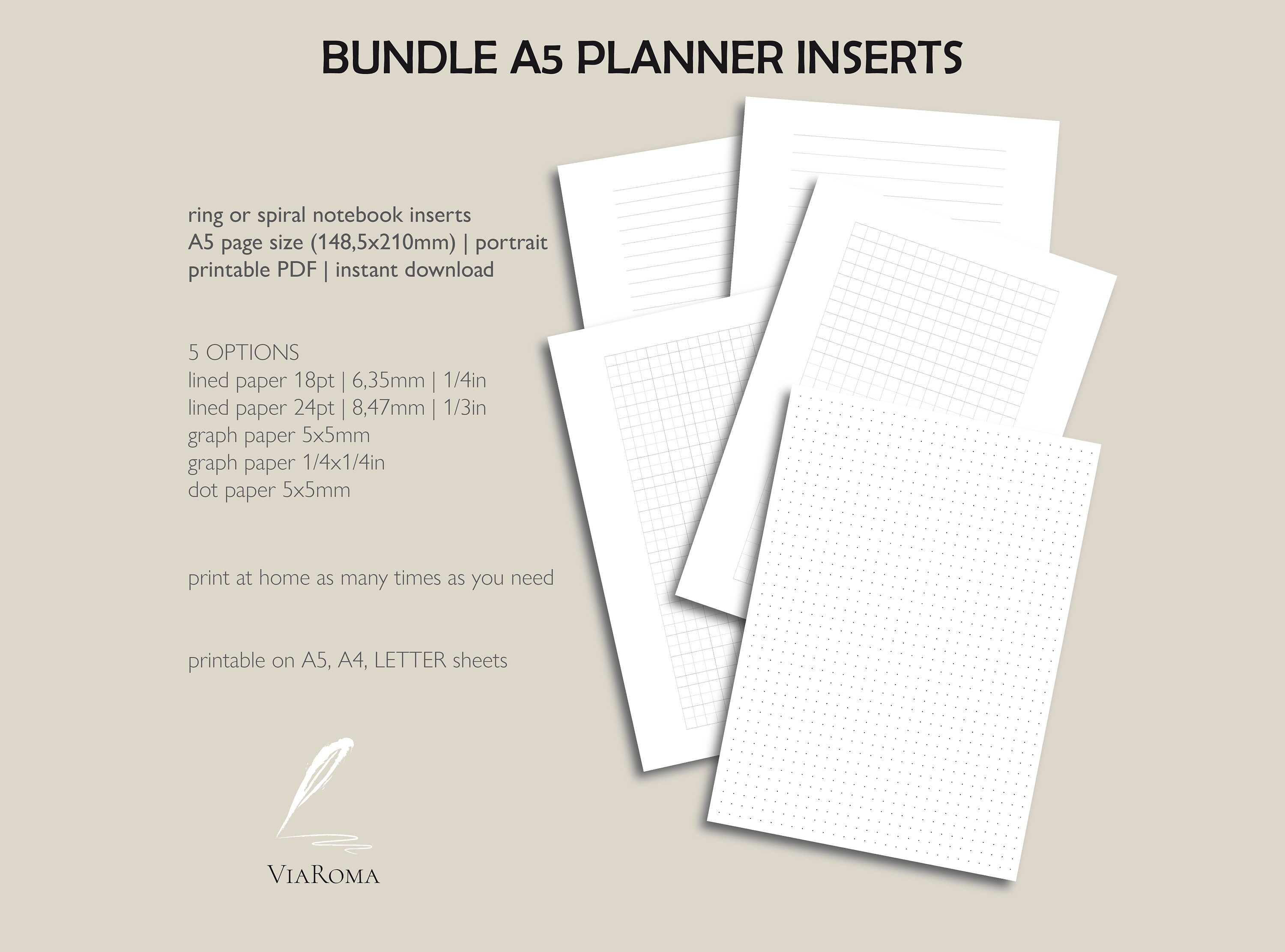 Printable A5 Lined, Graph & Dot Paper bundle A5 Portrait Format PDF ...