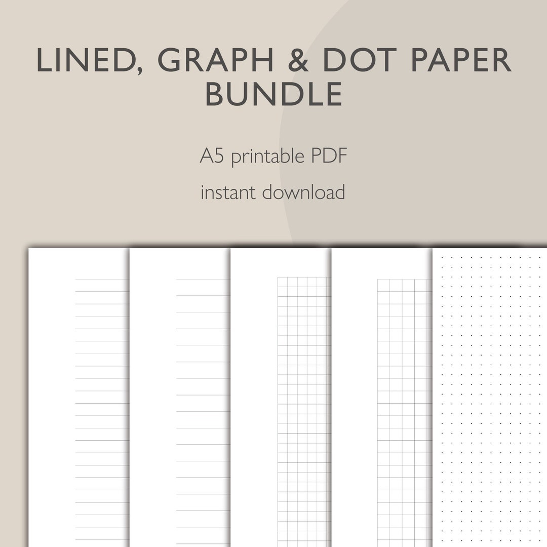 Printable A5 Lined, Graph & Dot Paper bundle A5 Portrait Format PDF ...