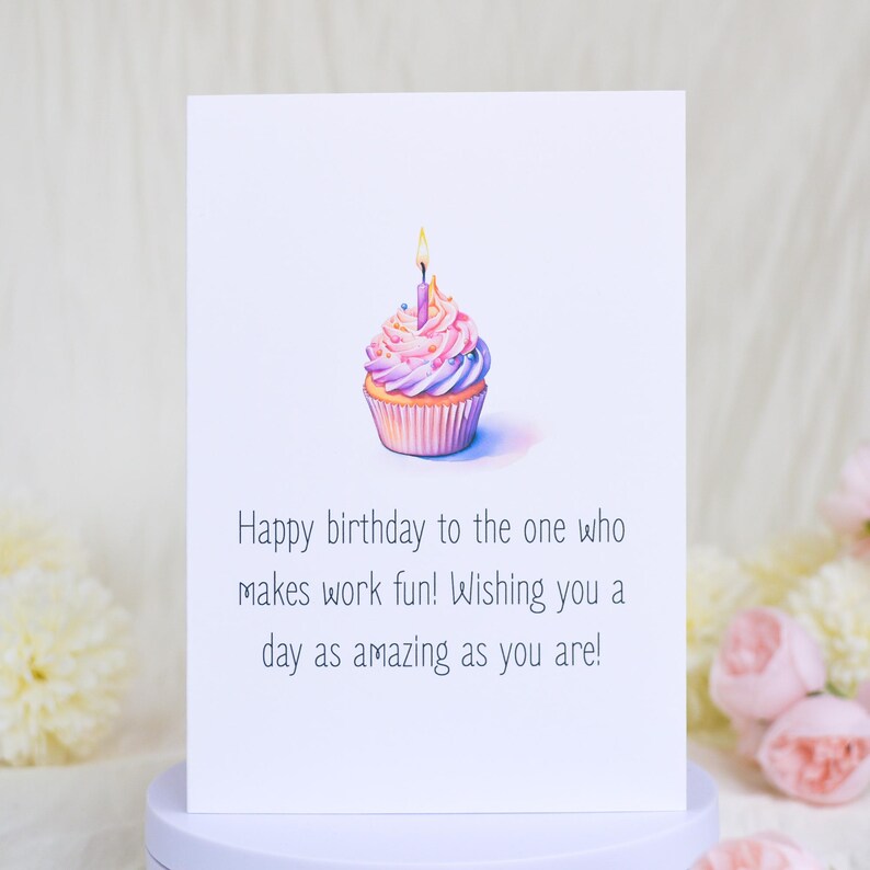 Cute Cupcake Birthday Card, Work Bestie Birthday Greeting Card, Gift ...