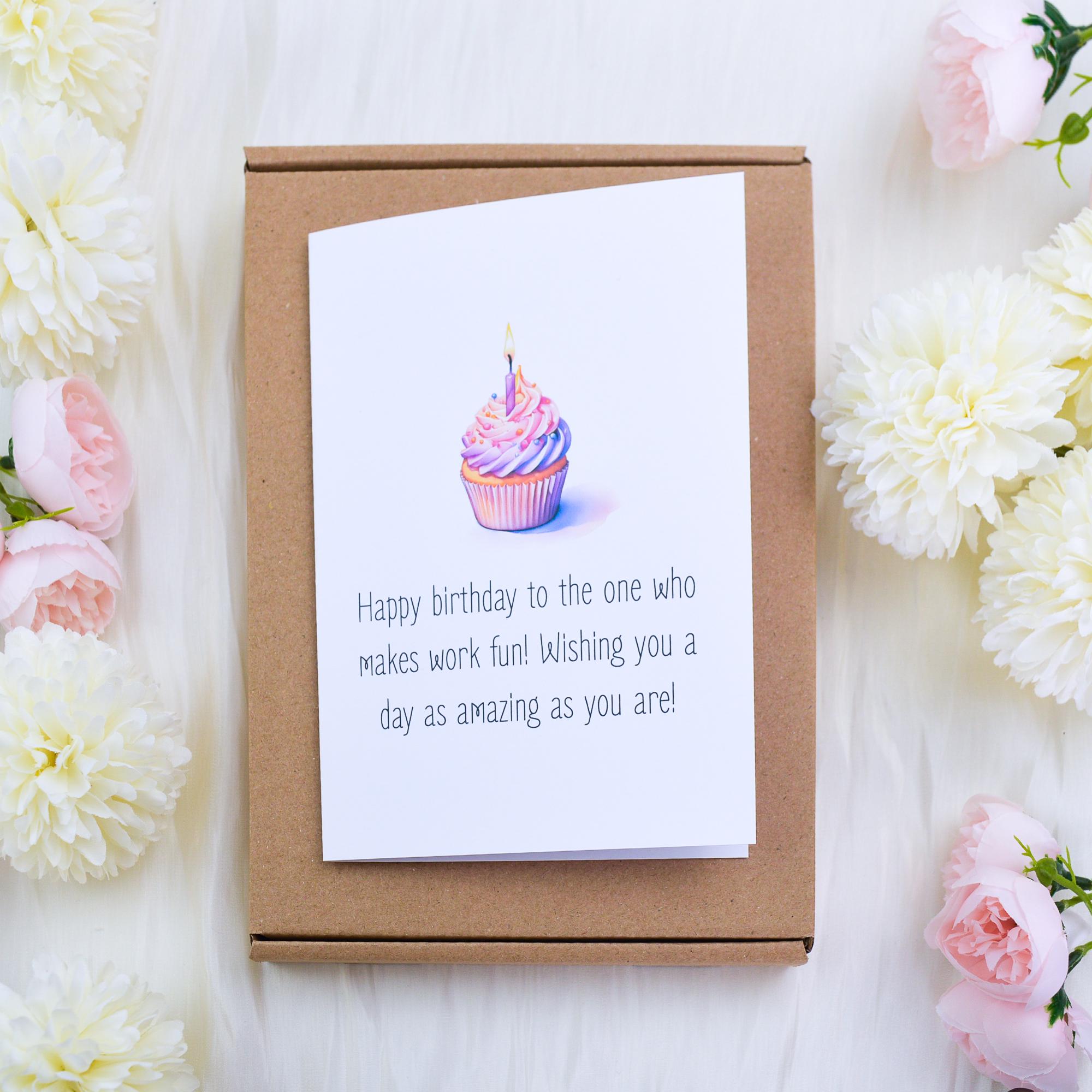 Cute Cupcake Birthday Card, Work Bestie Birthday Greeting Card, Gift ...