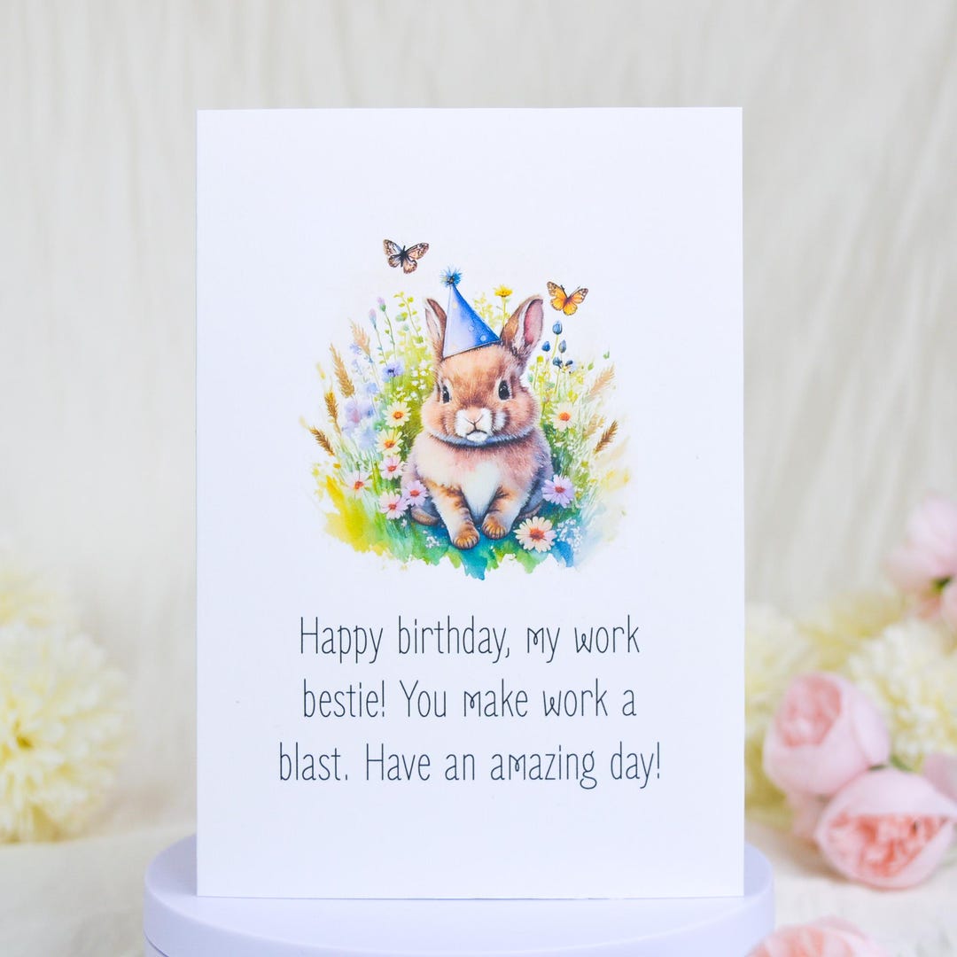 Bunny Work Bestie Birthday Card, Cute Coworker Happy Birthday Wishes ...