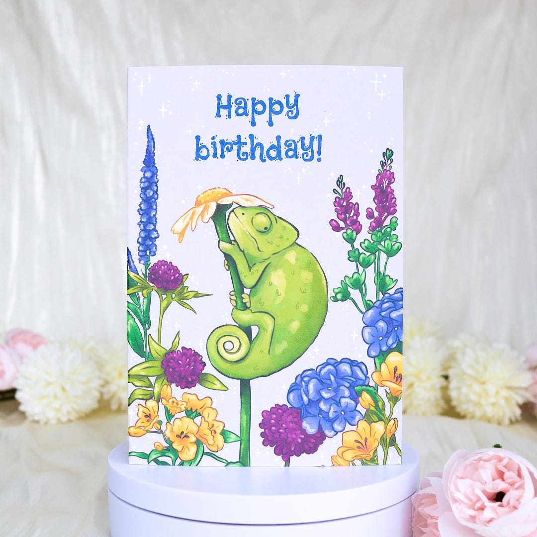 Cute Gecko Birthday Card, Lizard Happy Birthday Greeting Card, Reptile ...