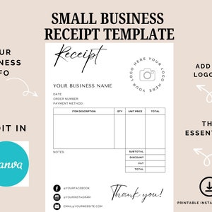 Small Business Receipt Template, INSTANT DOWNLOAD, Business Invoice ...