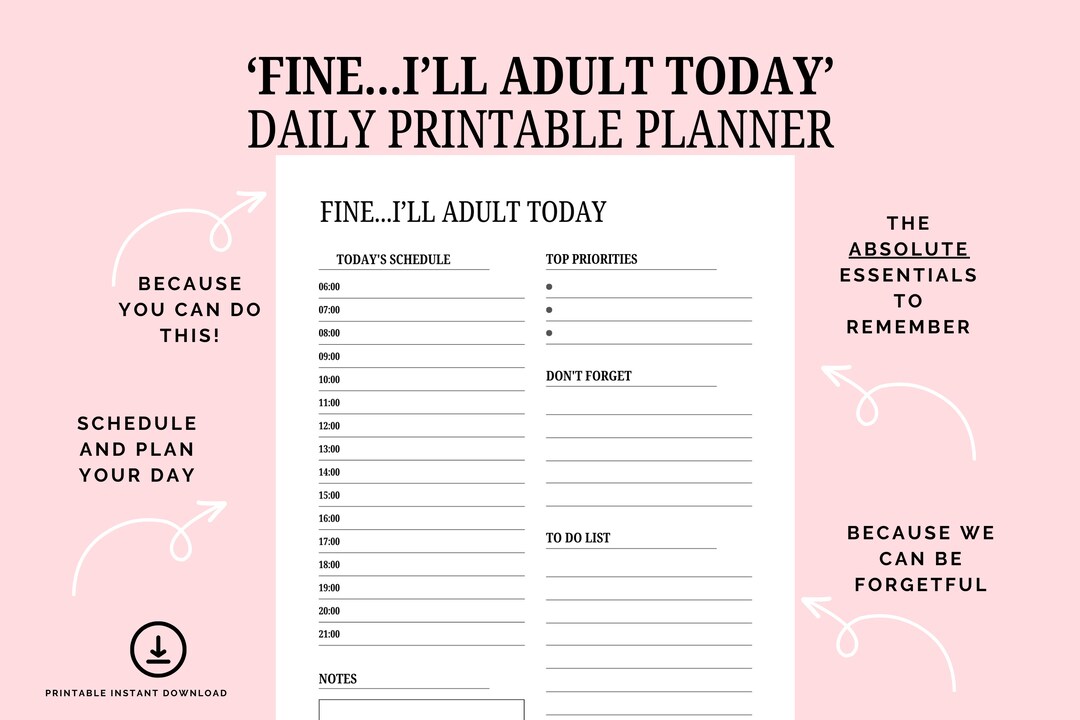 I'll Adult Today Daily Printable Planner, Hourly Planner, Time Block ...