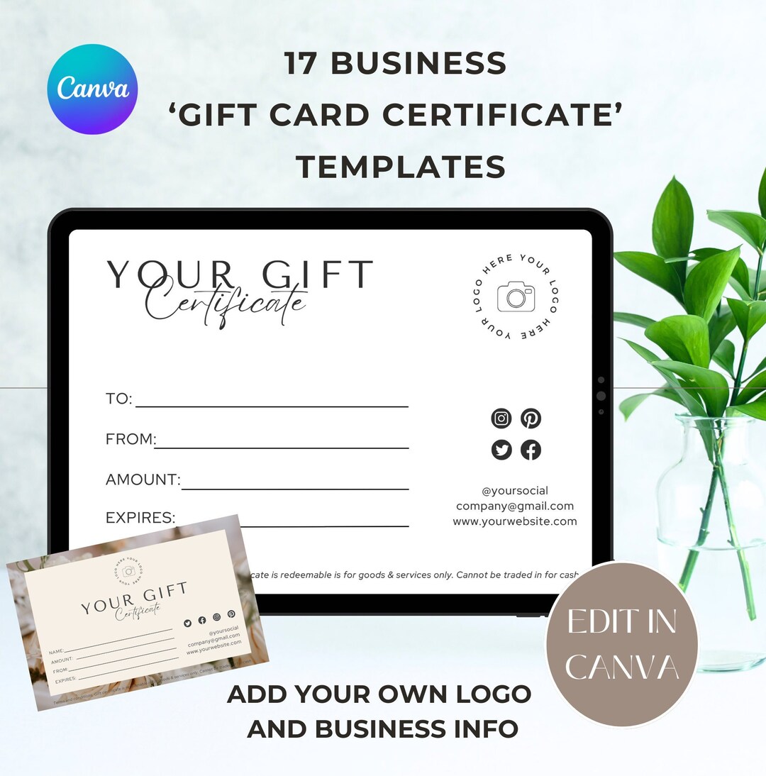 Gift Certificate Template, INSTANT DOWNLOAD, Gift Card Certificate ...