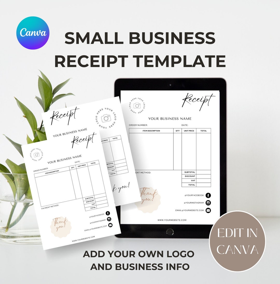 Small Business Receipt Template, INSTANT DOWNLOAD, Business Invoice ...