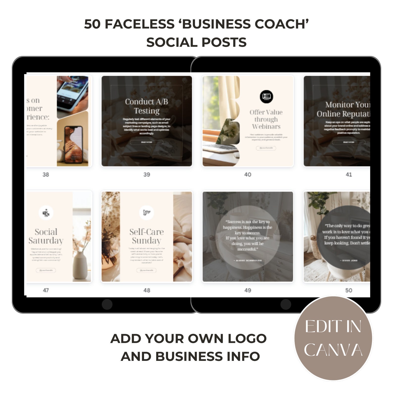 Faceless Instagram Posts Templates for Business Coaches Faceless ...