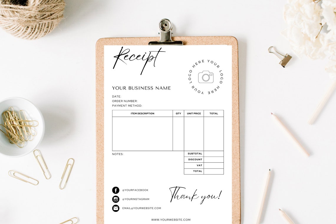 Small Business Receipt Template, INSTANT DOWNLOAD, Business Invoice ...