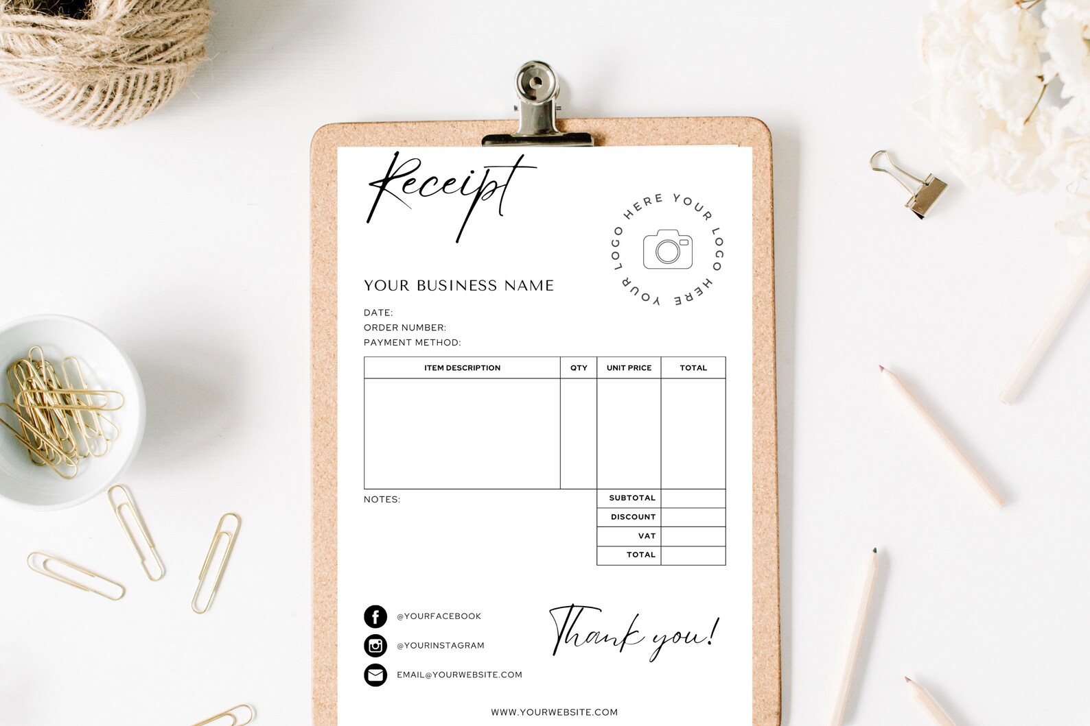 Small Business Receipt Template, INSTANT DOWNLOAD, Business Invoice ...