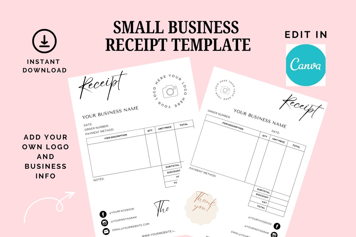 Small Business Receipt Template, INSTANT DOWNLOAD, Business Invoice ...