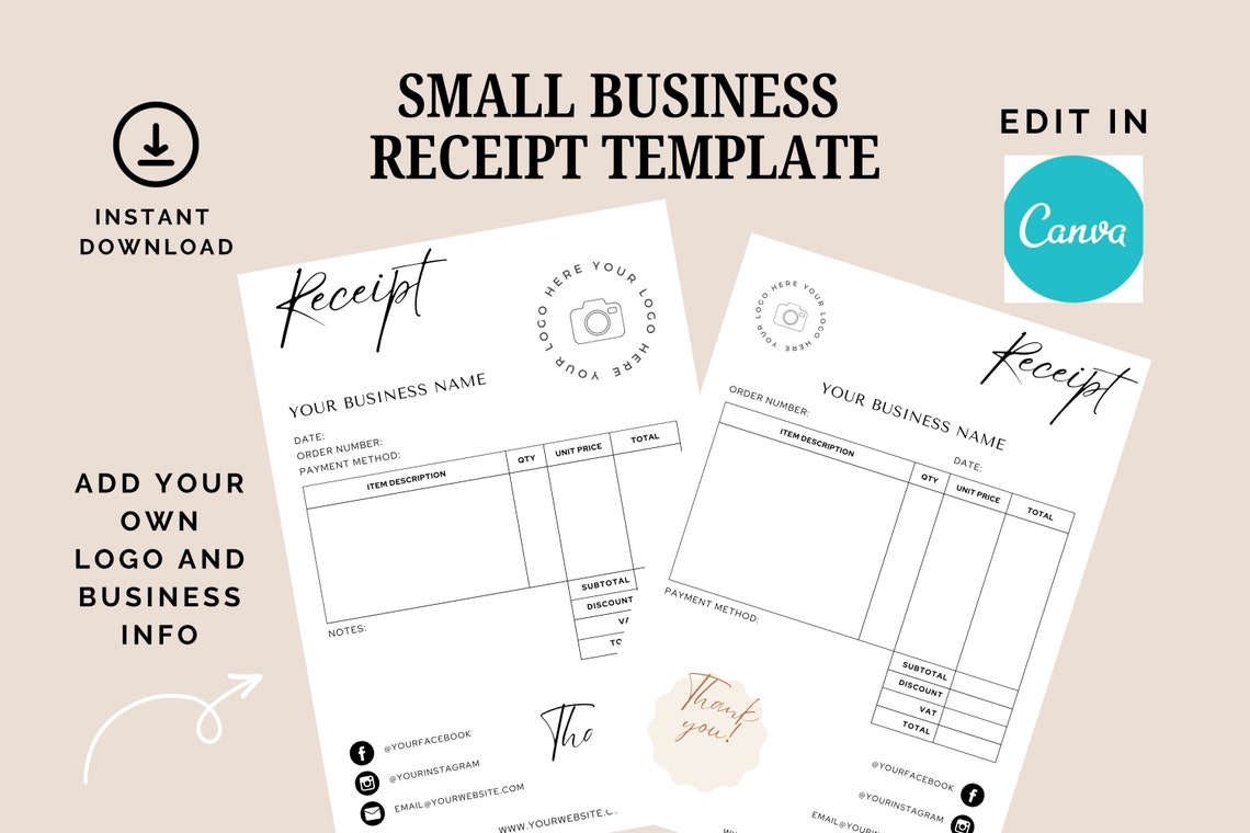 Small Business Receipt Template, INSTANT DOWNLOAD, Business Invoice ...