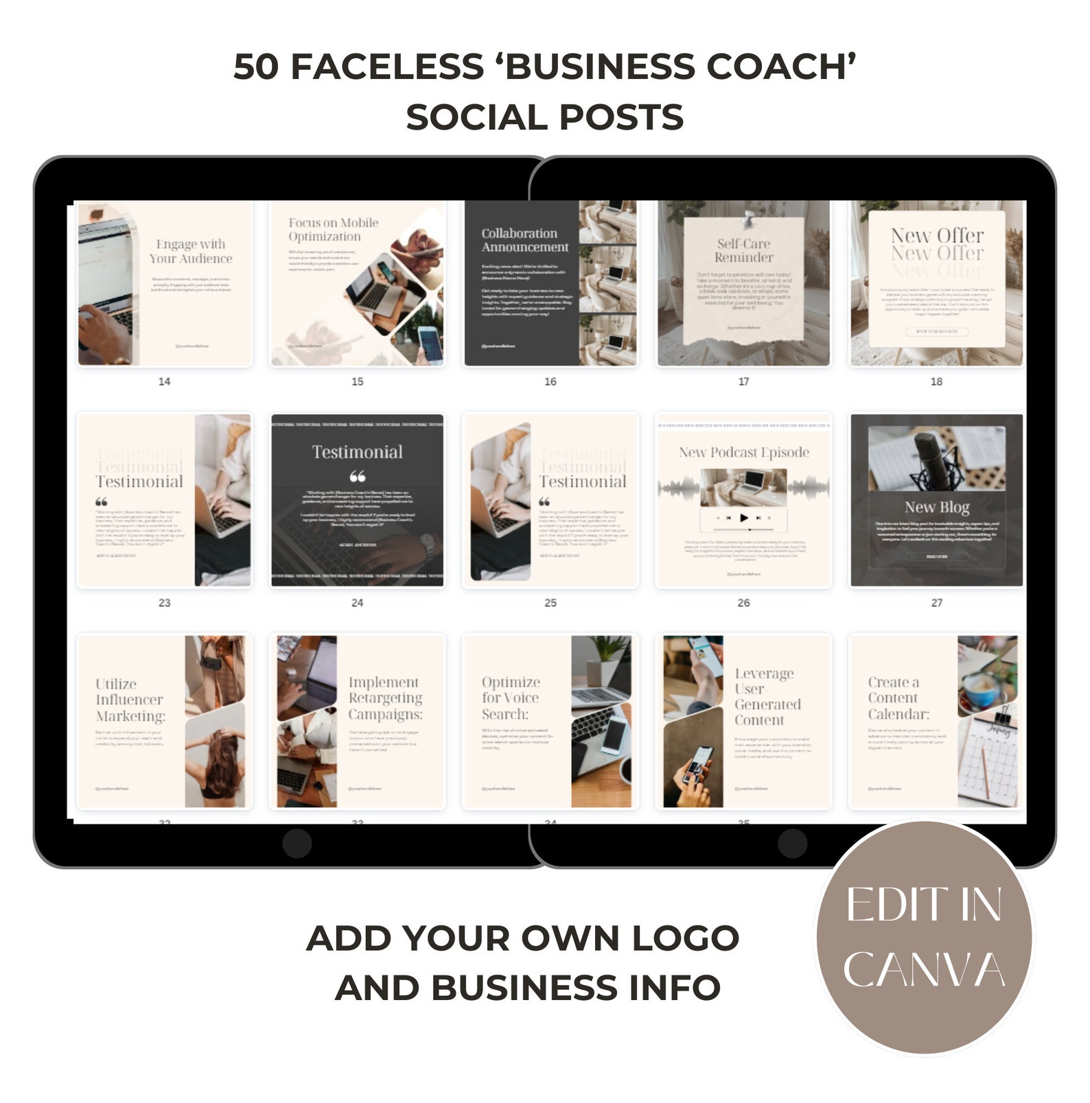 Faceless Instagram Posts Templates for Business Coaches Faceless ...