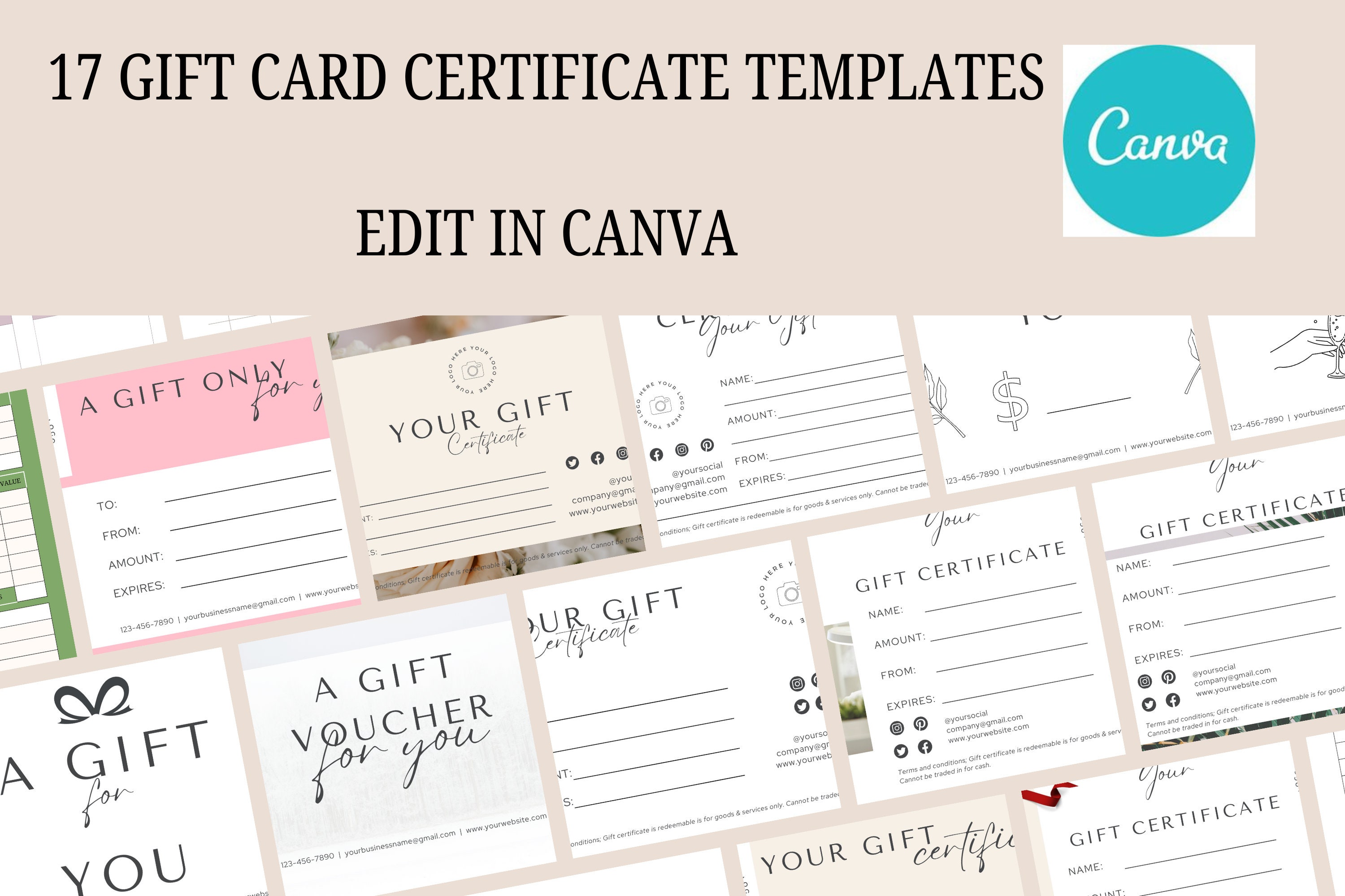 Gift Certificate Template, INSTANT DOWNLOAD, Gift Card Certificate ...