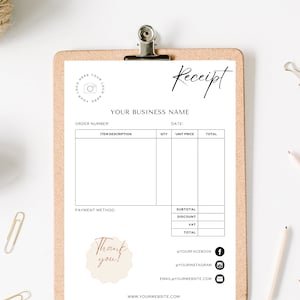 Small Business Receipt Template, INSTANT DOWNLOAD, Business Invoice ...
