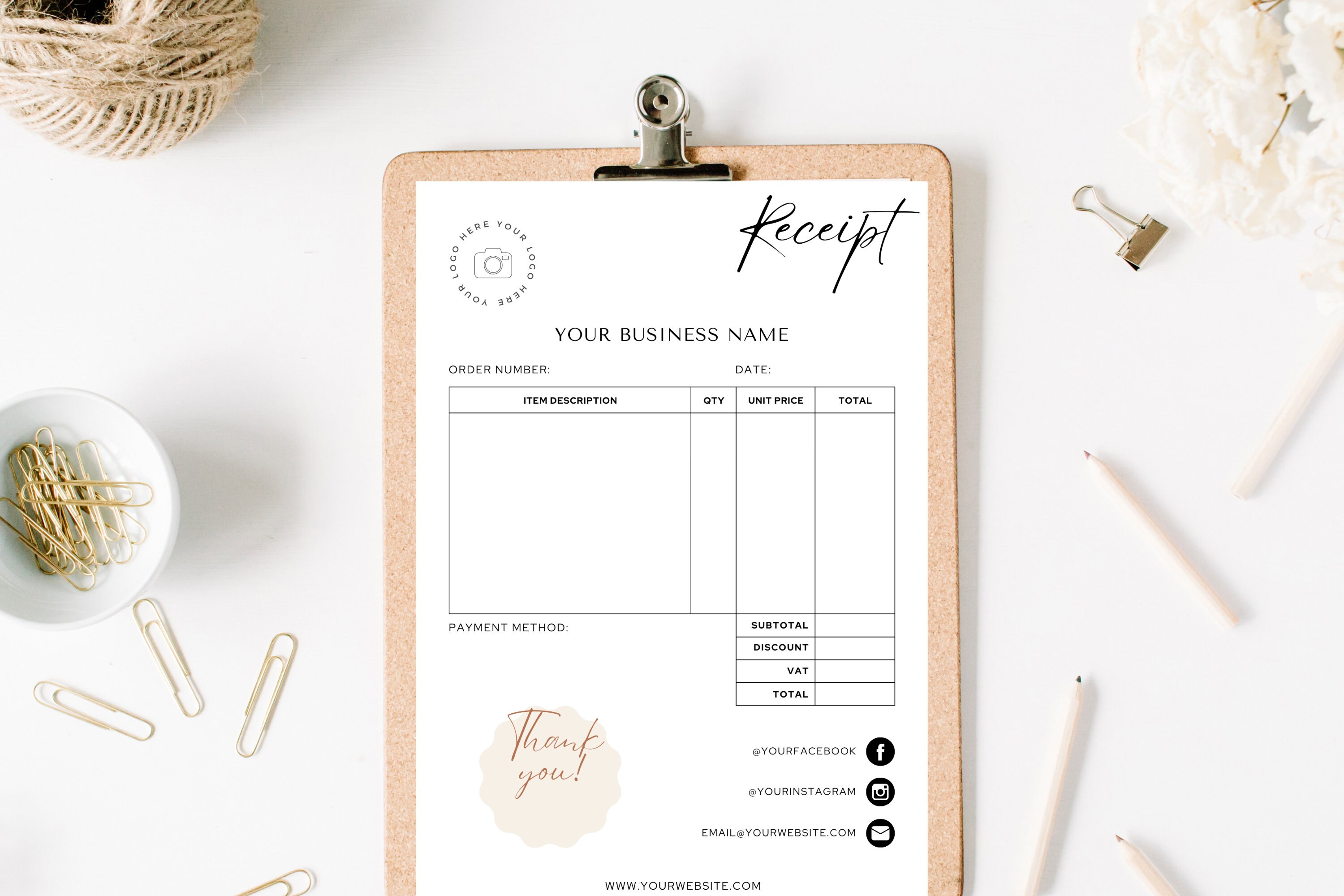 Small Business Receipt Template, INSTANT DOWNLOAD, Business Invoice ...