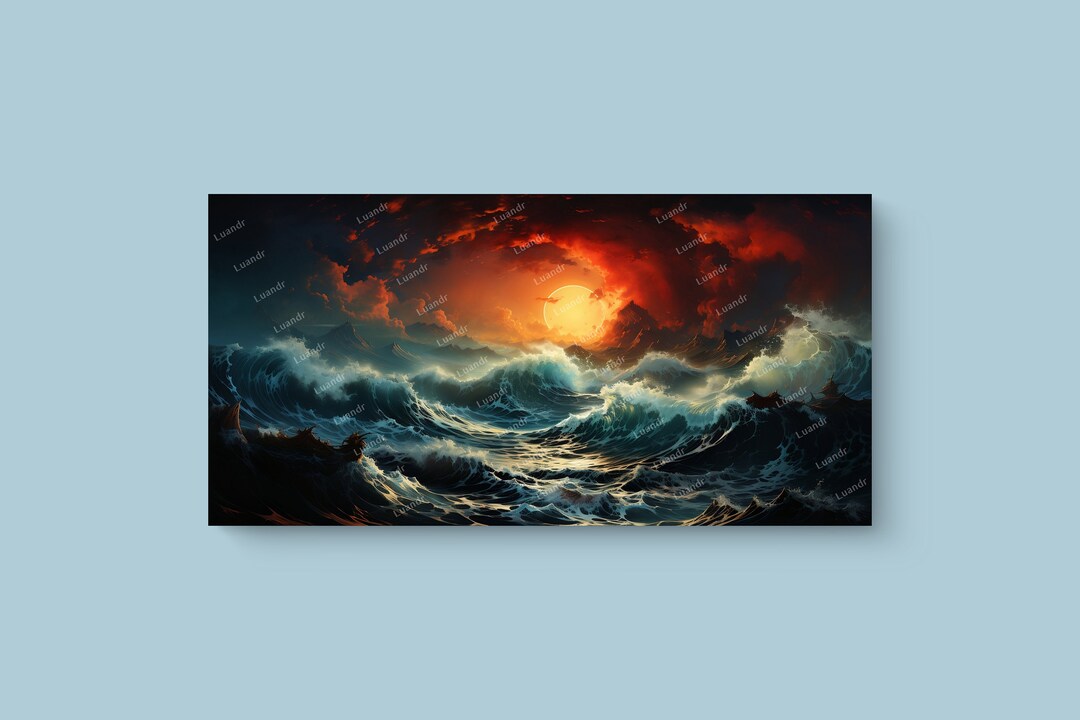 Fiery Horizon: Dance of the Sea 10x5 Inches 307 DPI PNG/JPG Artwork for ...
