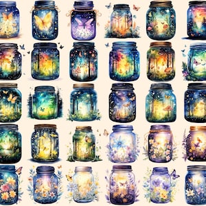 Firefly Jars Watercolor Clipart Bundle – Whimsical PNG Graphics ...