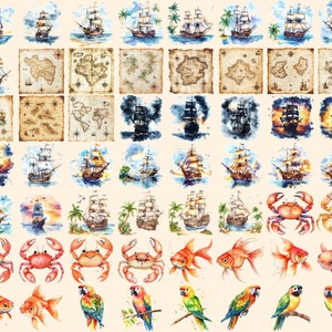 Pirate Adventure Watercolor Clipart Bundle - 462+ Transparent PNG ...