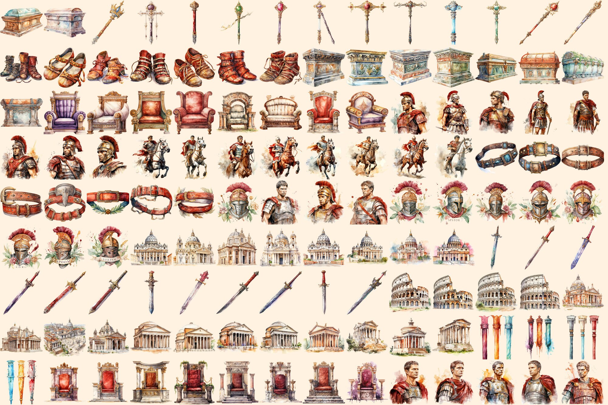 Ancient Rome Watercolor Clipart Bundle – 860+ PNG Graphics (digital ...