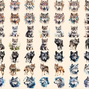 Watercolor Wolves Clipart Bundle – 415+ PNG Graphics, Commercial Use ...