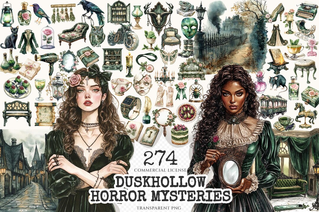 Watercolor Horror Clipart Set – Gothic Haunted Images (digital Download ...