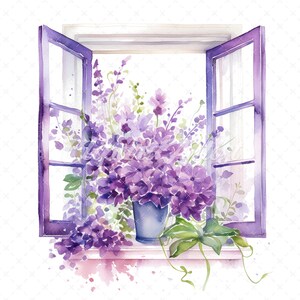 20 High-quality Purple Floral Windows Clipart Purple Windows Digital ...