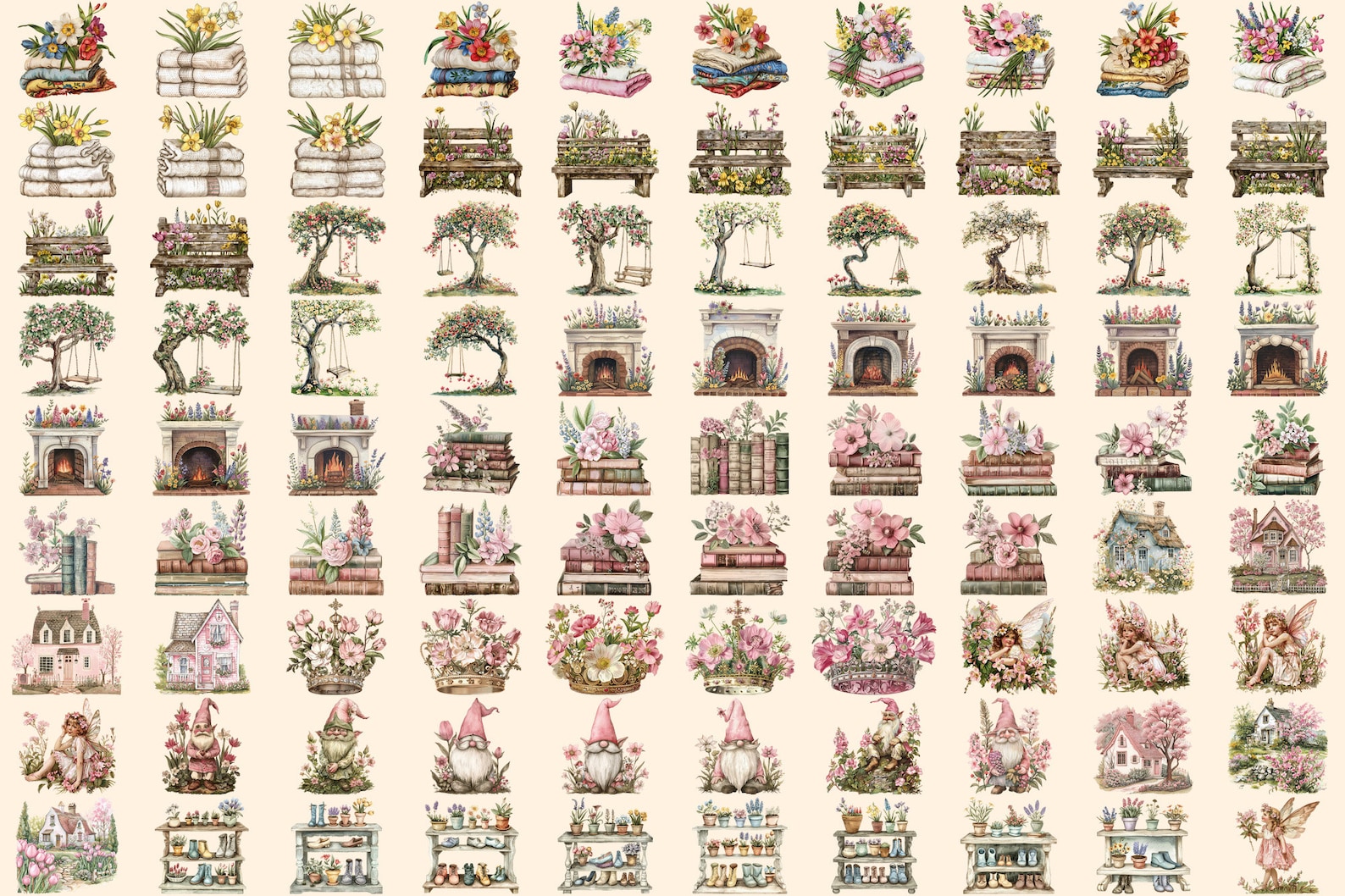 Cottagecore Spring Clipart Bundle – 600+ PNG Graphics (digital Download ...