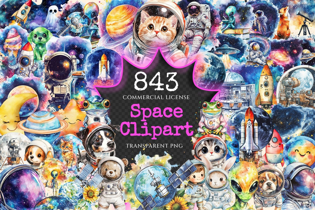 Space Watercolor Clipart Bundle - 840+ Transparent PNG, Stellar Galaxy ...