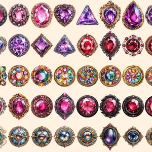 Gem Buttons Watercolor Clipart Bundle - 343+ Transparent PNG ...