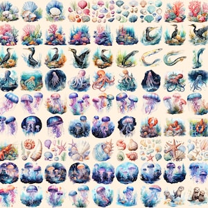 Ocean Stuff Watercolor Clipart Bundle - 800+ Transparent PNG, Ocean ...