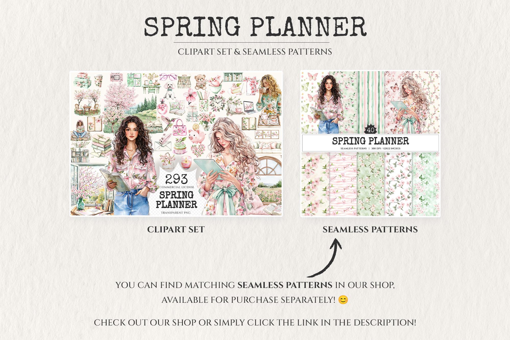 Watercolor Spring Planner Clipart Set – Bookish Illustrations (digital ...