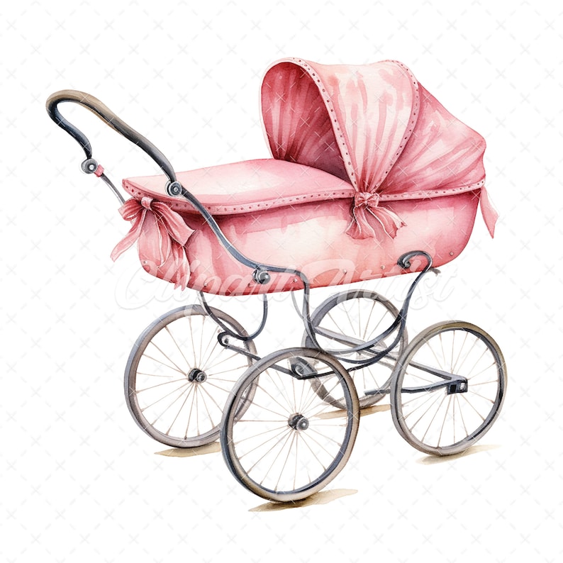 20 High-quality Pink Pram Clipart Pink Pram Digital Watercolor JPG ...