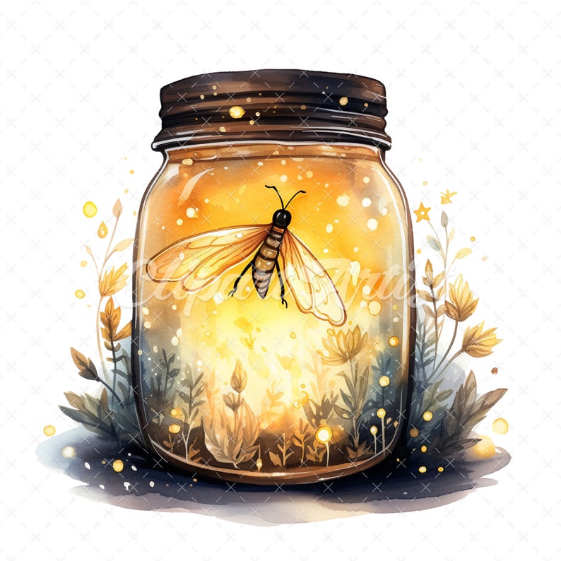 Firefly Jar Watercolor Clipart – Glowing Insect Illustration (digital ...