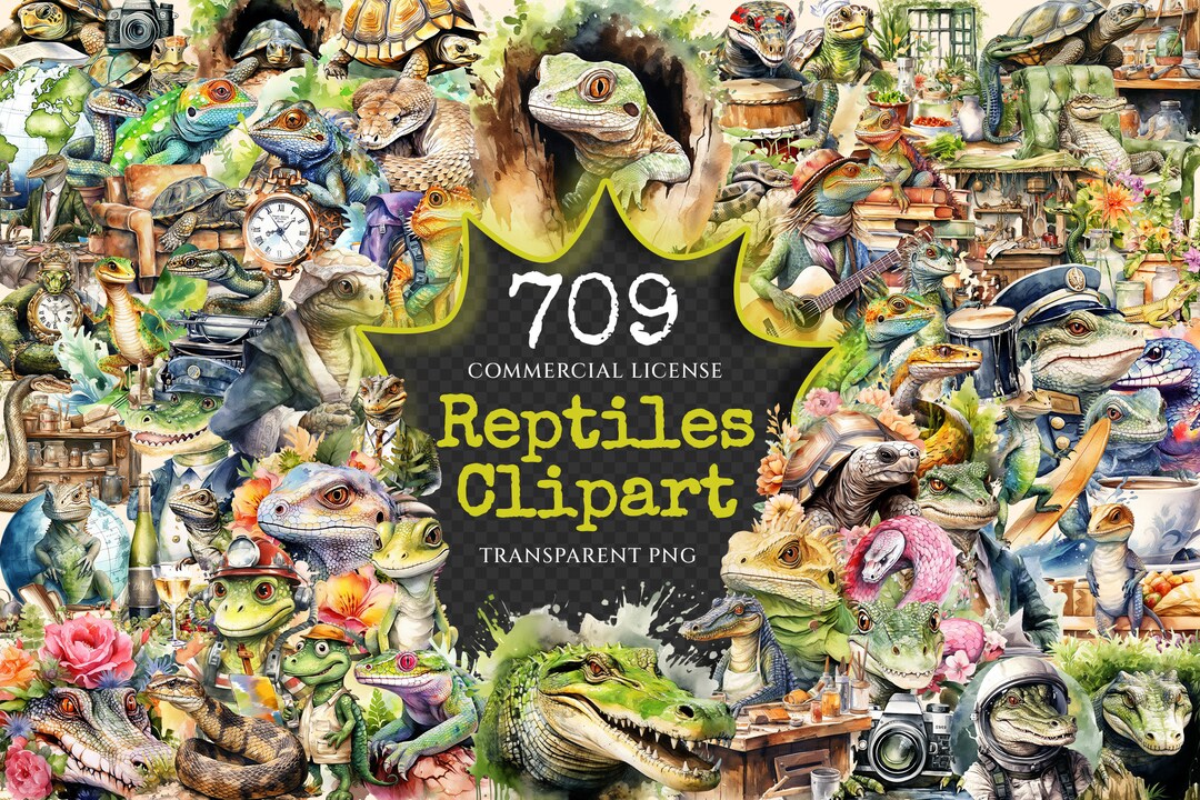 Reptiles Watercolor Clipart Bundle 705 Transparent PNG, Lizard Beast ...