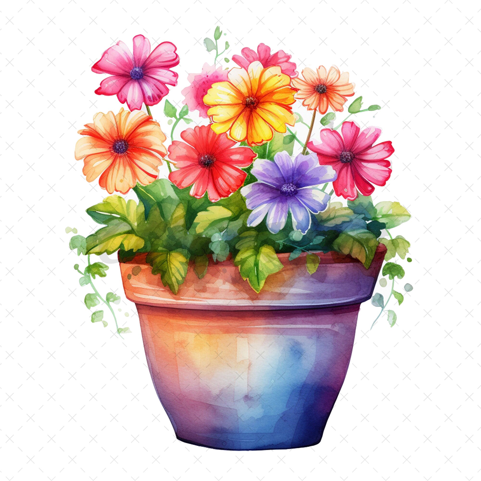 20 High-quality Colorful Flower Pots Clipart Colorful Flower Watercolor ...