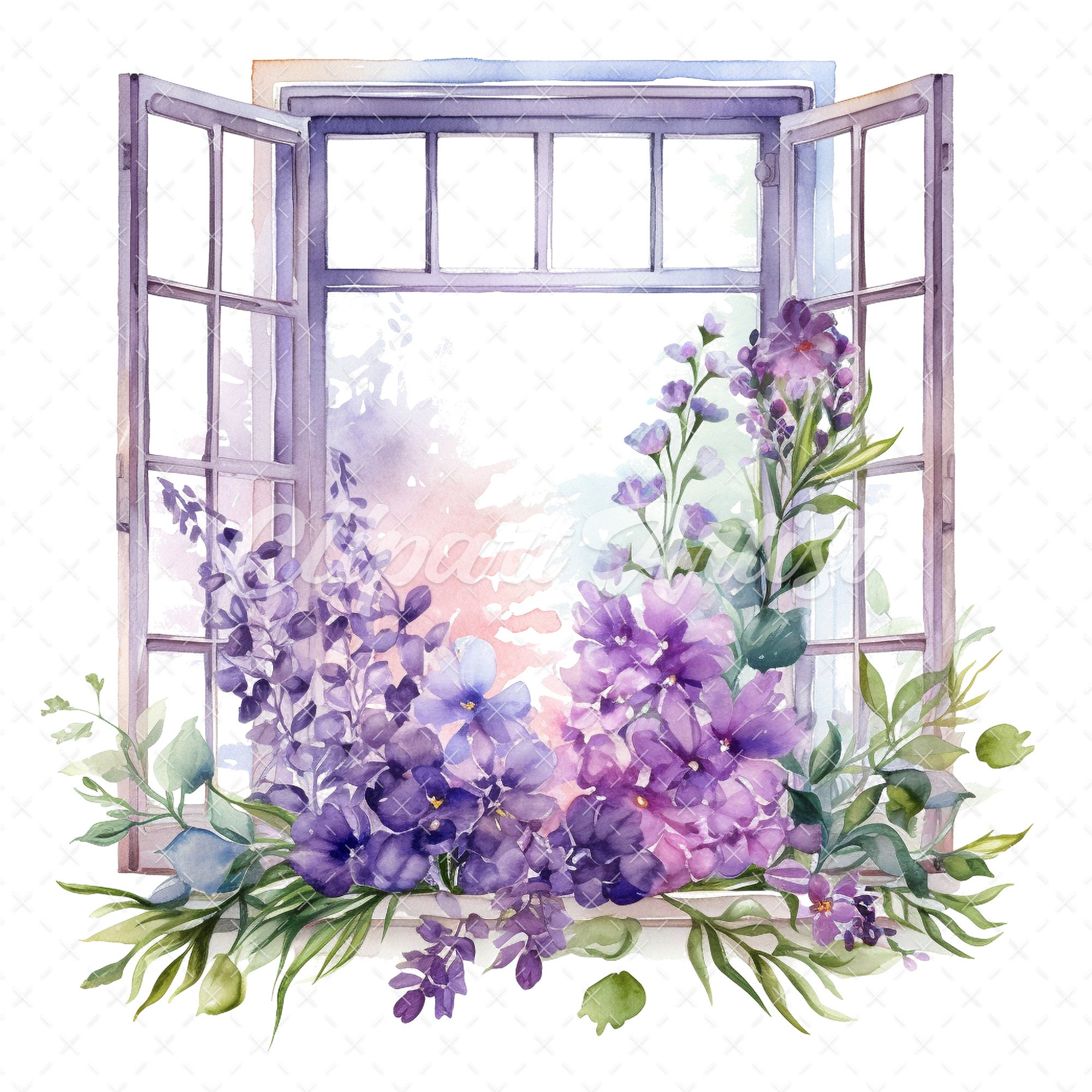 20 High-quality Purple Floral Windows Clipart Purple Windows Digital ...