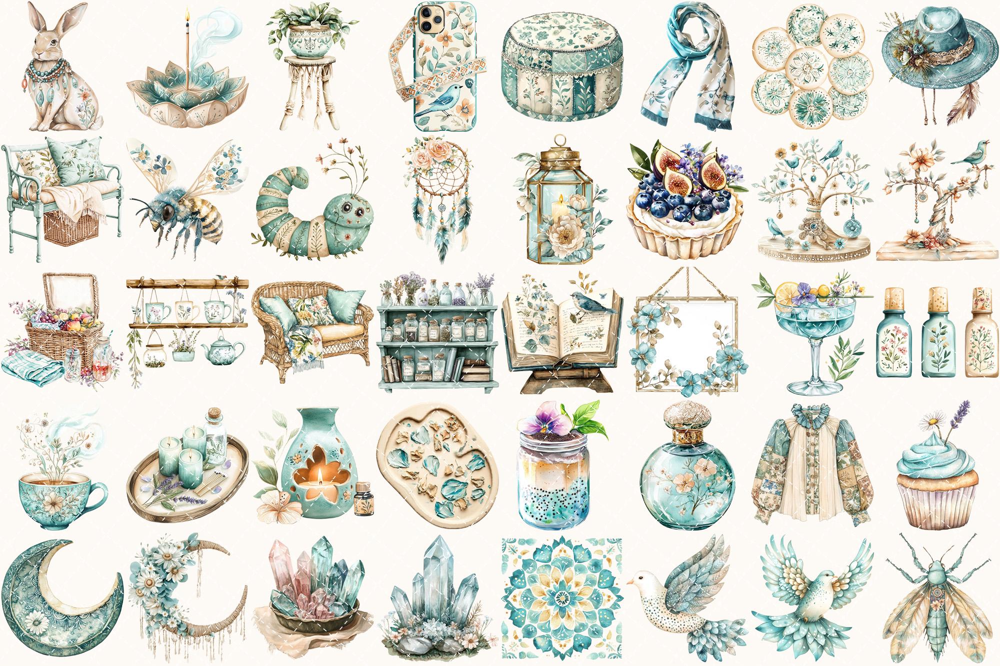 Boho Watercolor Clipart Set – Bird Muse Illustrations (digital Download ...