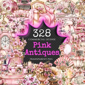 Pink Antiques Watercolor Clipart Bundle – Vintage Graphics (digital ...