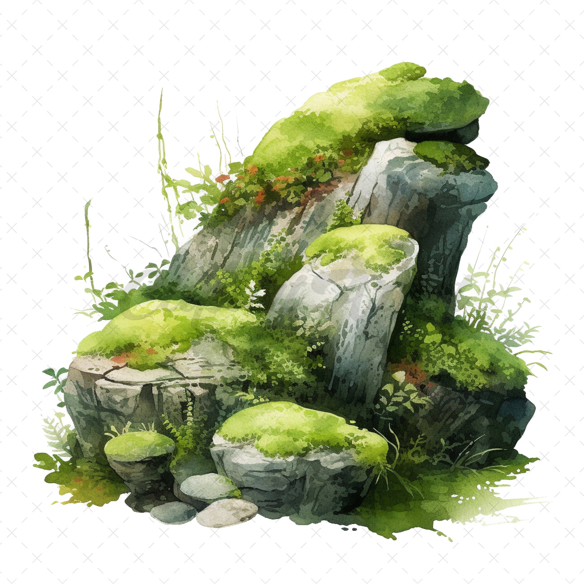 19 High-quality Mossy Rocks Clipart Mossy Rocks Digital Watercolor JPG ...