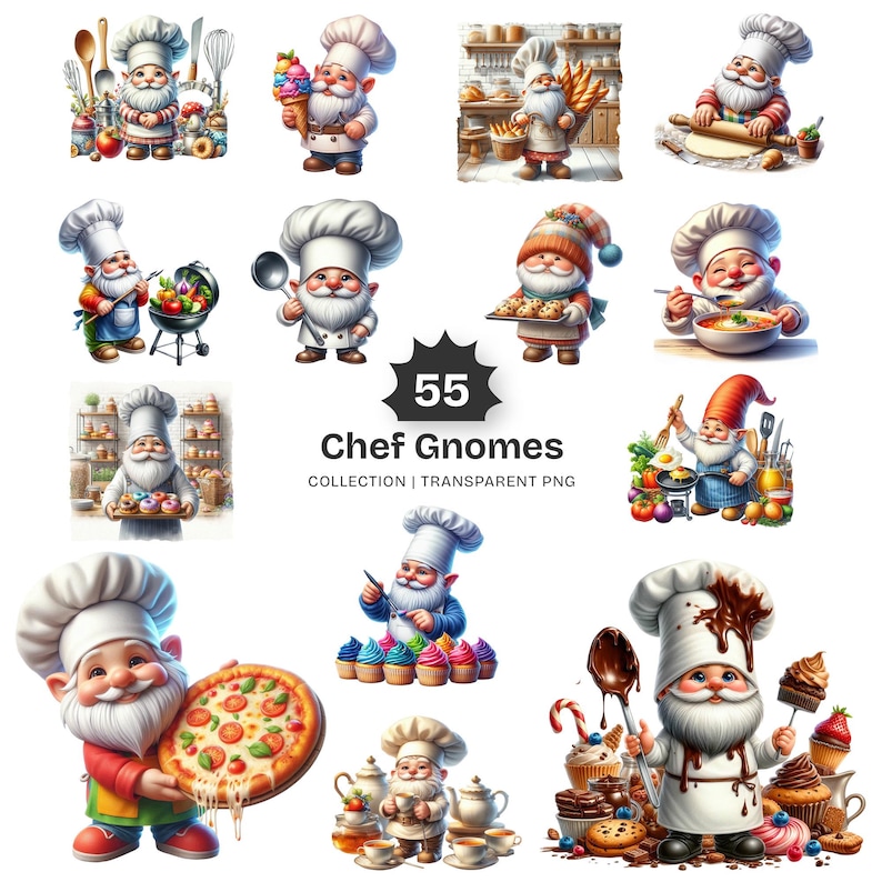Chef Gnome PNG Clipart Collection – 55 Seaside Summer Graphics (digital ...