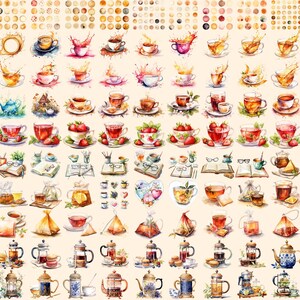 Everyday Tea Watercolor Clipart Bundle - 900+ Transparent PNG, Tea Bag ...