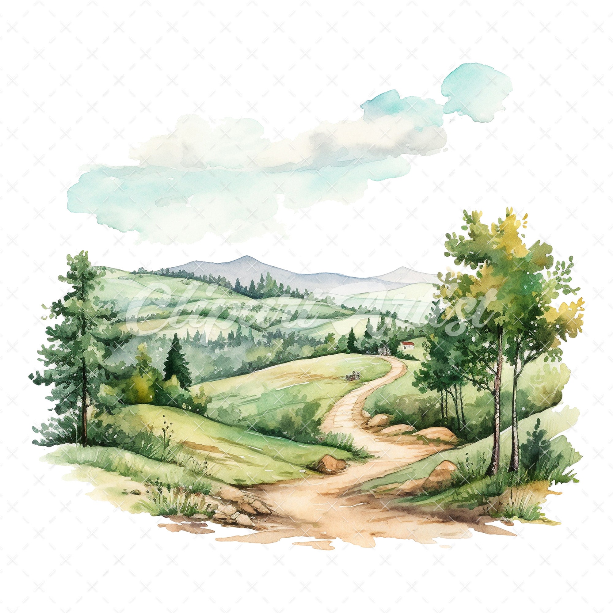 19 High-quality Hill Road Clipart Hill Road Digital Watercolor JPG ...