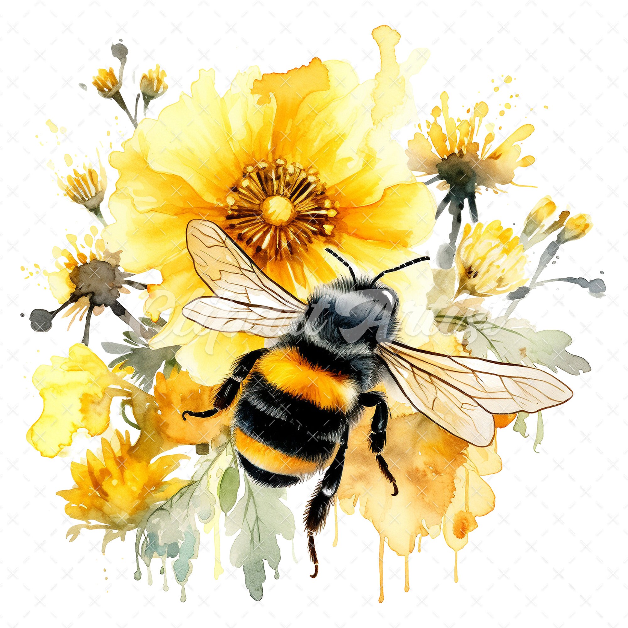 Watercolor Bumble Bee Clipart – Floral JPG Images (digital Download) - Etsy