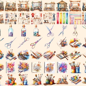 Artist Supplies Watercolor Clipart Bundle - 465+ Transparent PNG, Art ...