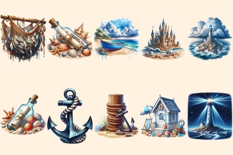 Nautical Clipart Collection - 51 Ocean PNG Illustrations (digital ...